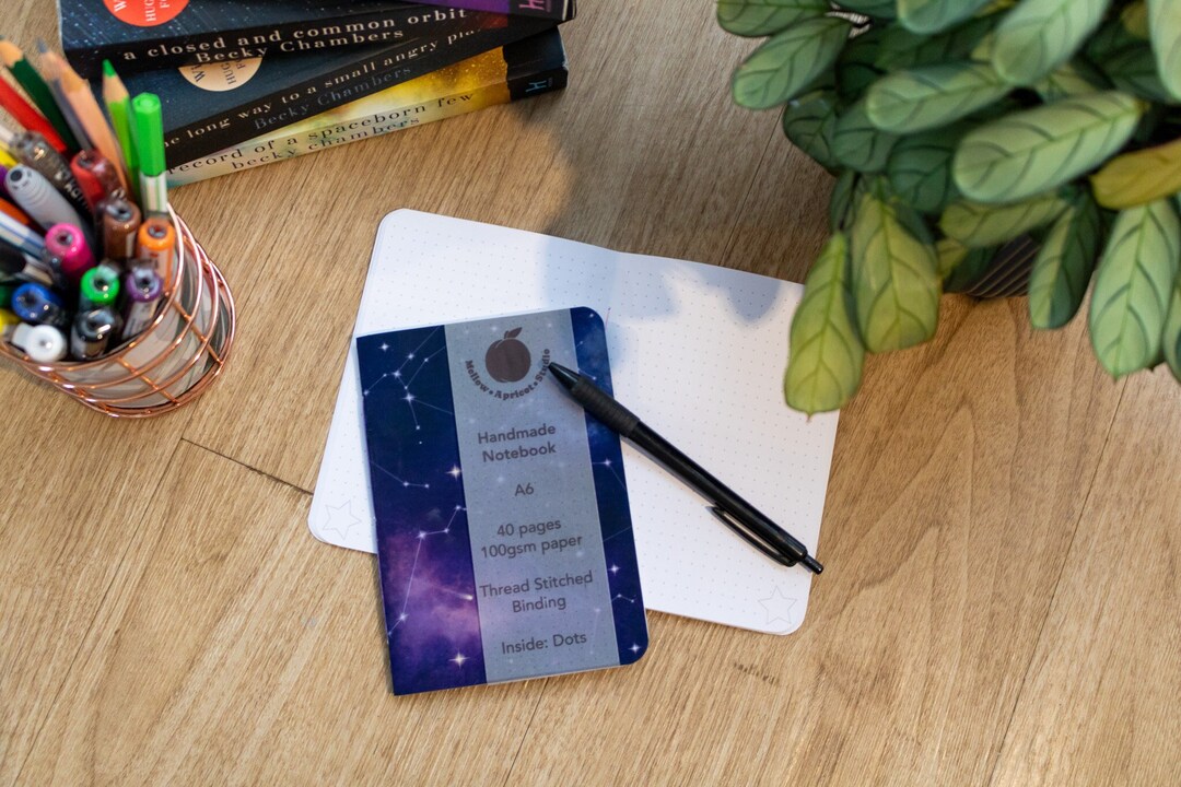 A6 Handmade Notebook With Cosmic Design | Soft Cover Mini Journal | Dot ...
