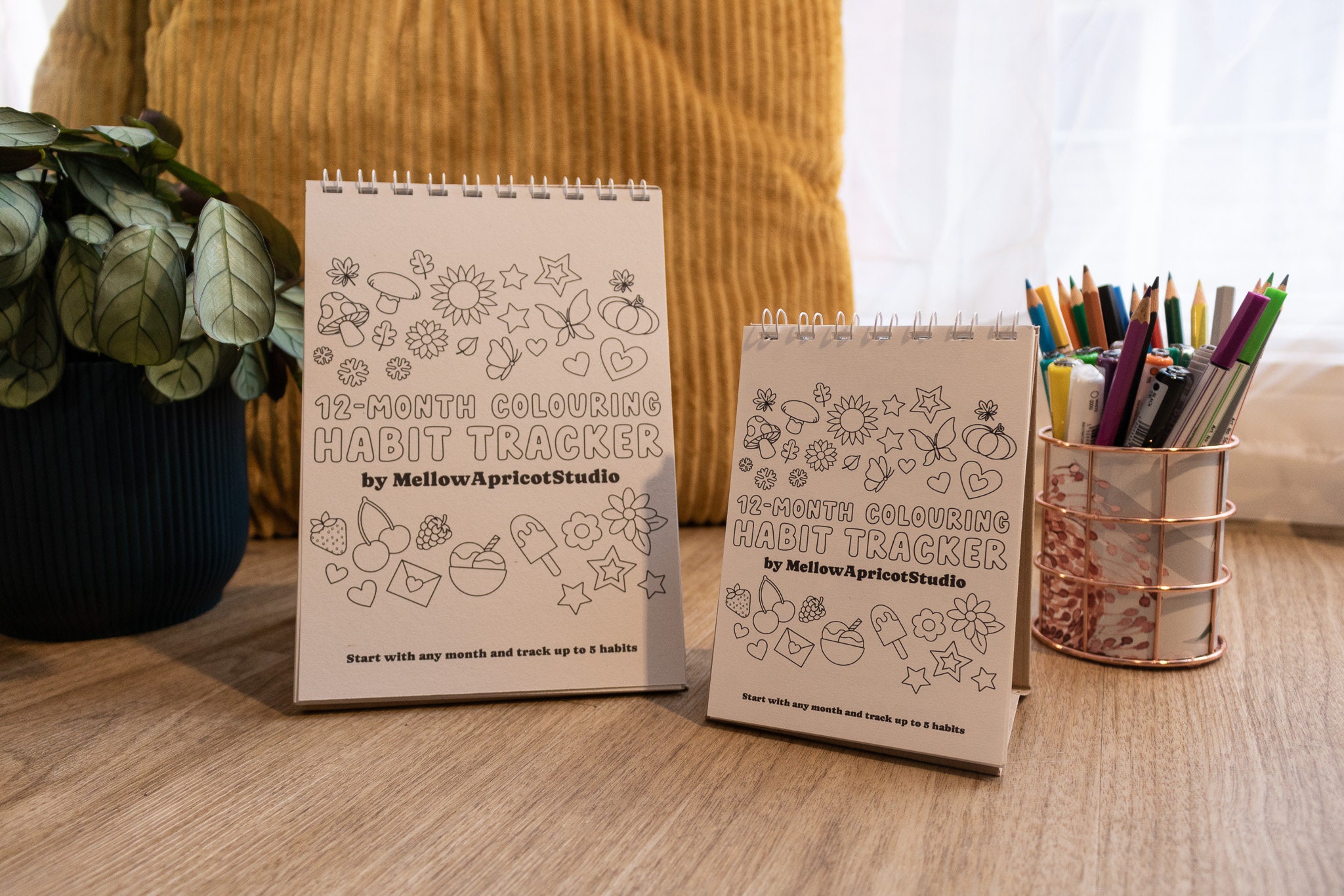 12-month Colouring Desk Habit Tracker With Journal Prompts - Etsy