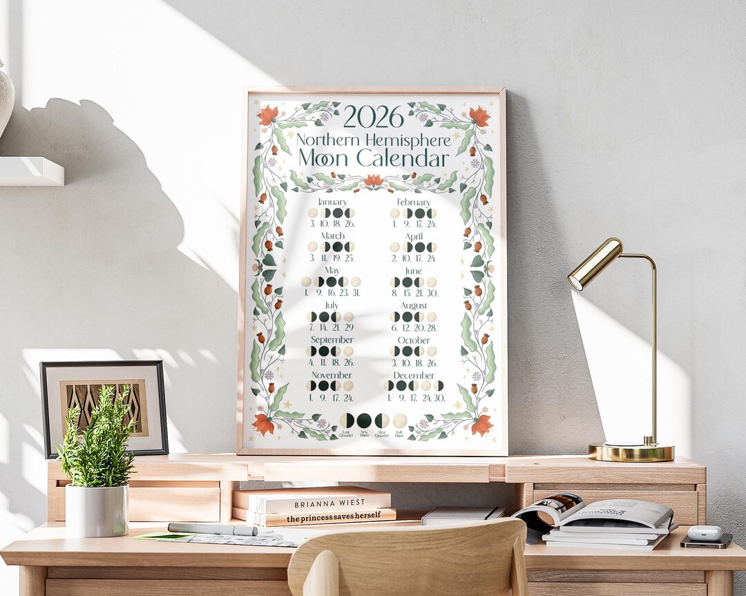 Large 2026 Moon Calendar - Illustrated Lunar A3 Wall Art - Northern ...