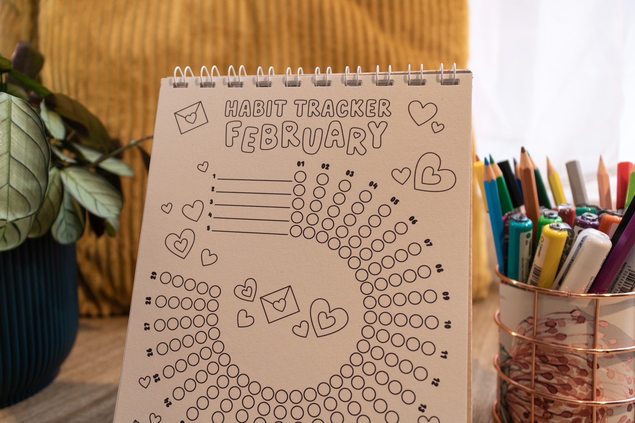 12-month Colouring Desk Habit Tracker With Journal Prompts - Etsy