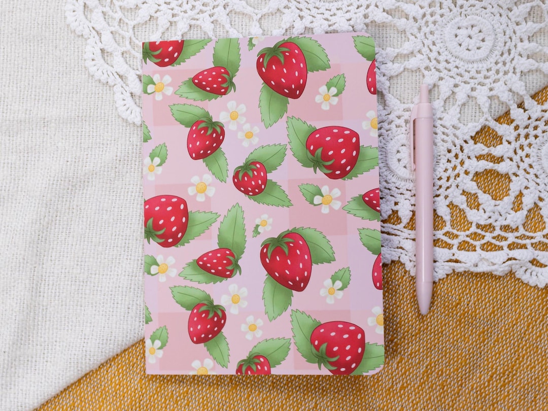A5 Handmade Notebook With Strawberry Design | Soft Cover Journal | Dot ...