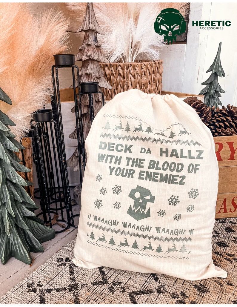 Ork Waaaghh Deck Da Hallz Christmas Gift Reusable Drawstring Bag ...