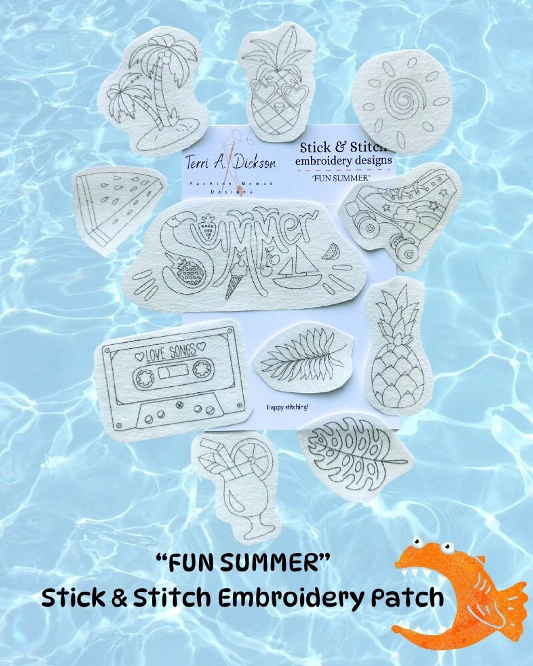 Fun Summer Stick and Stick Design for Hand Embroidery, Peel and Stick ...