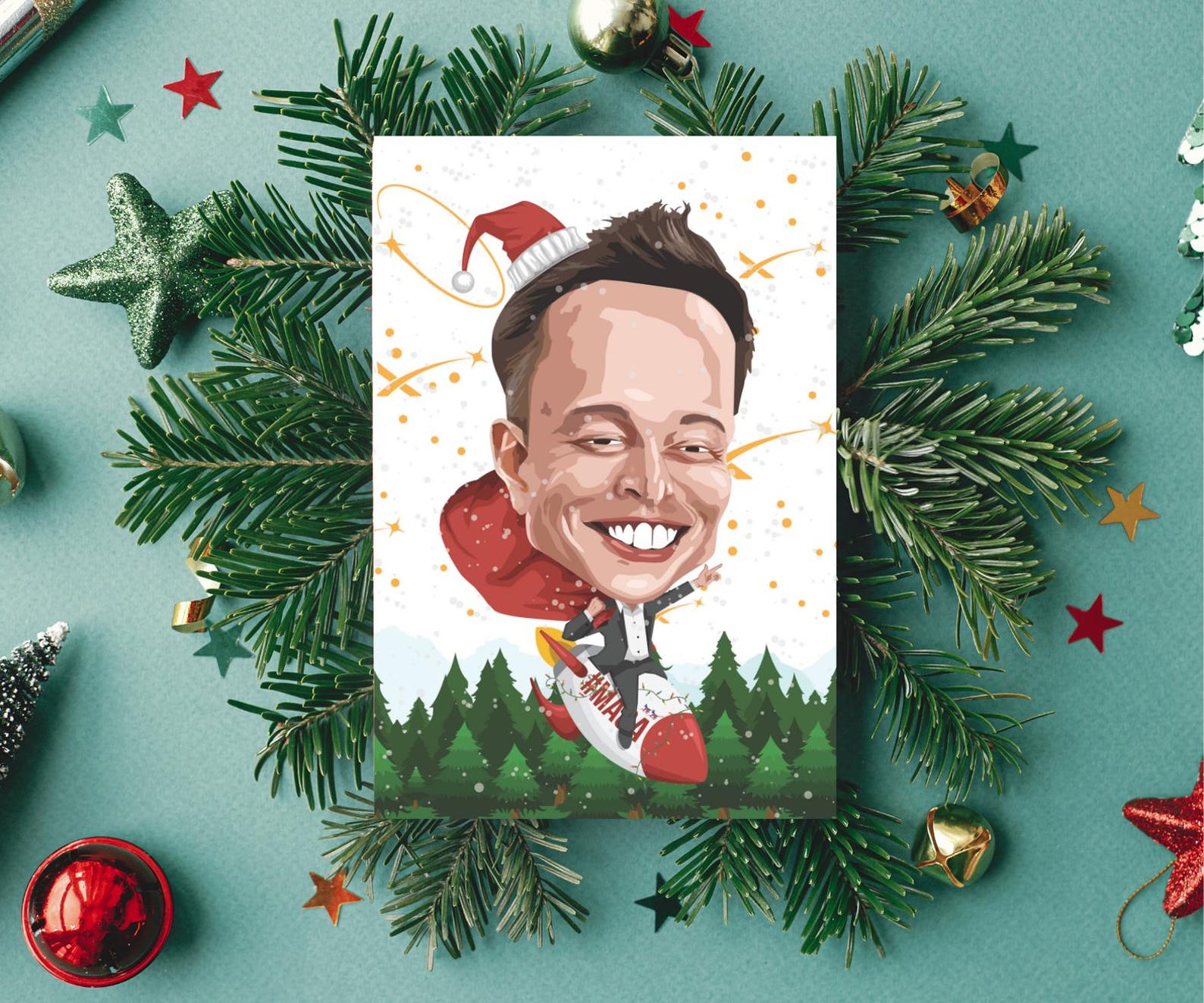 Elon Musk Christmas Card, Funny Santa Rocket Card, Spacex Holiday Card ...