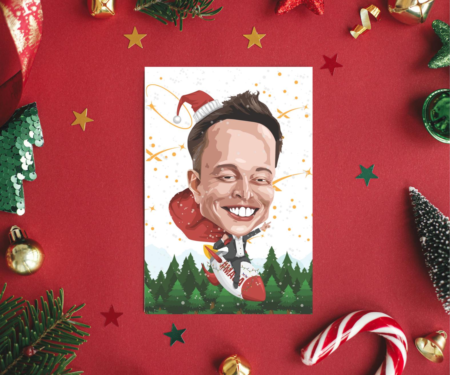 Elon Musk Christmas Card, Funny Santa Rocket Card, Spacex Holiday Card ...