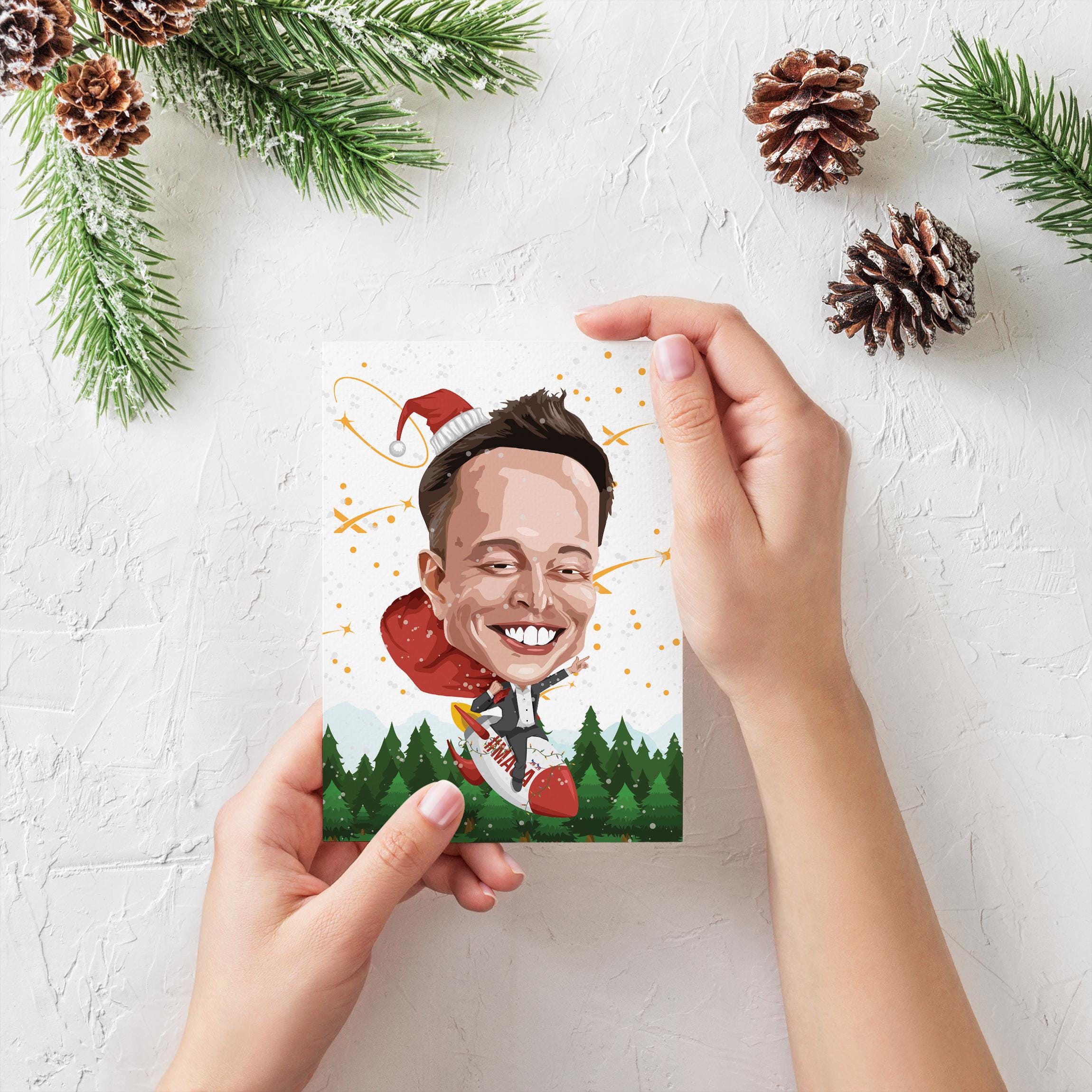 Elon Musk Christmas Card, Funny Santa Rocket Card, Spacex Holiday Card ...