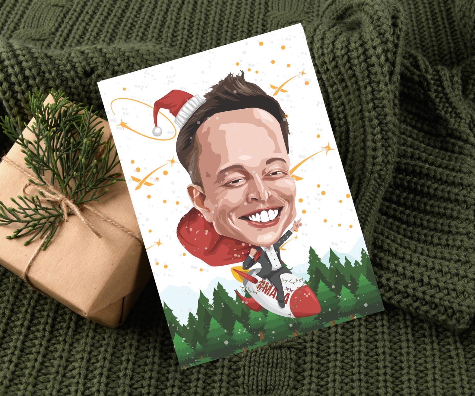 Elon Musk Christmas Card, Funny Santa Rocket Card, Spacex Holiday Card ...