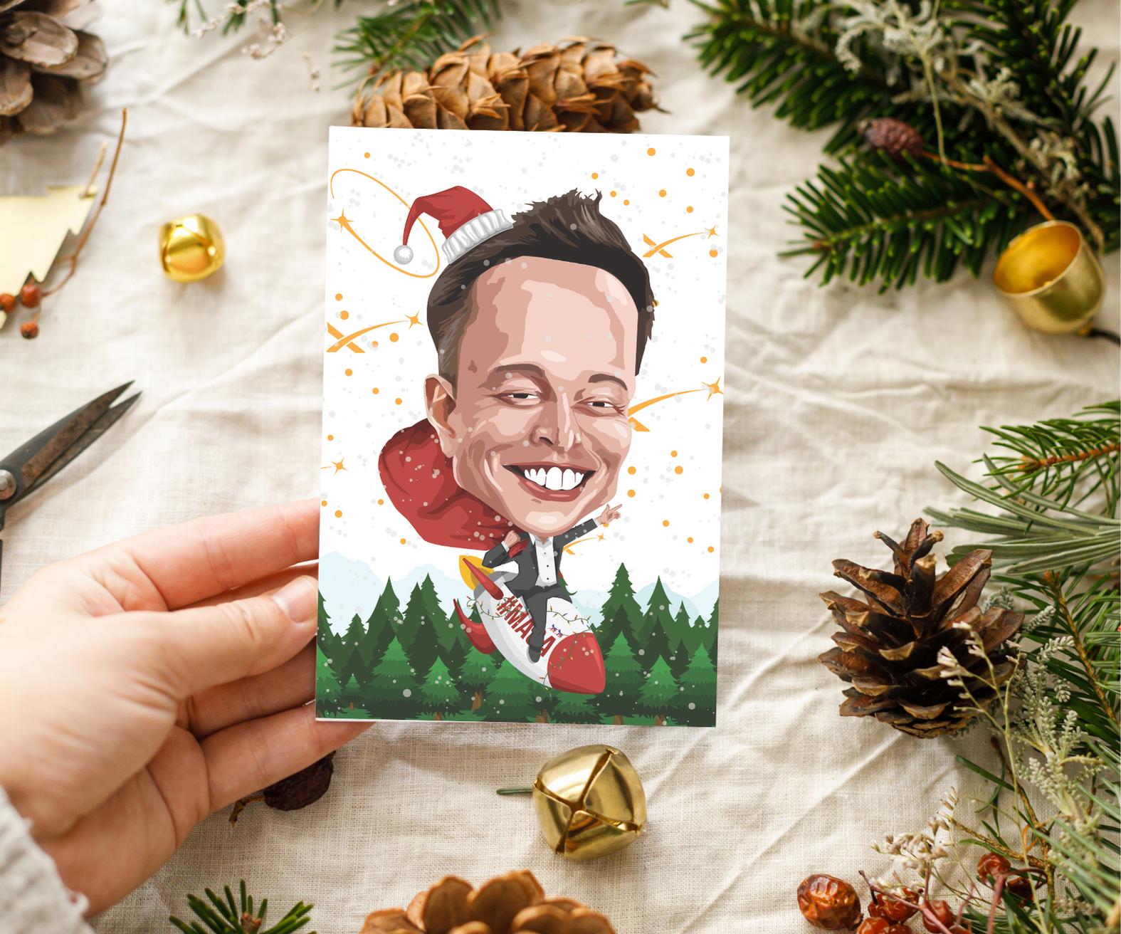 Elon Musk Christmas Card, Funny Santa Rocket Card, Spacex Holiday Card ...