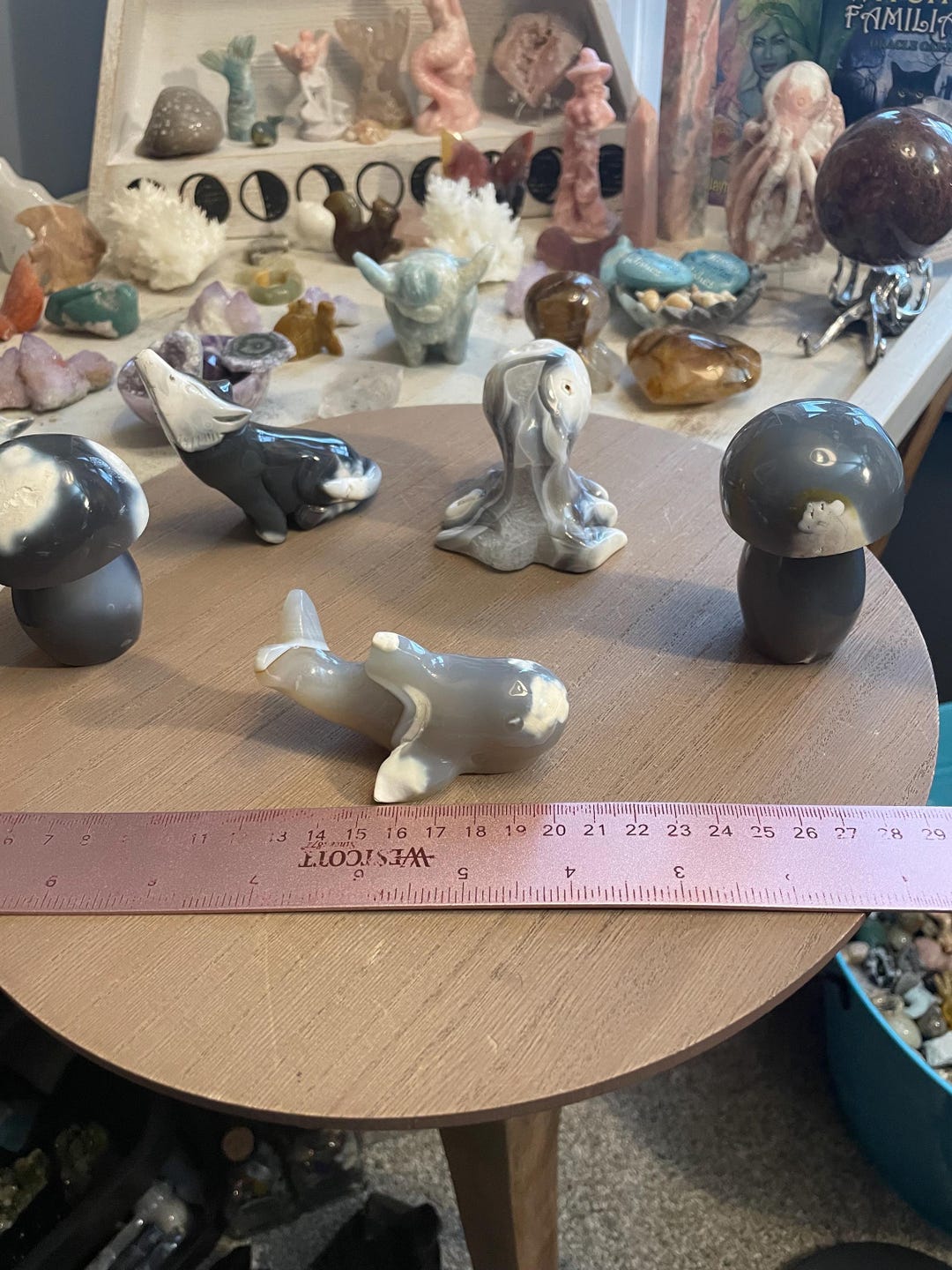 Orca Agate Carvings: Wolf, Whale, Octopus, Mushroom - Etsy