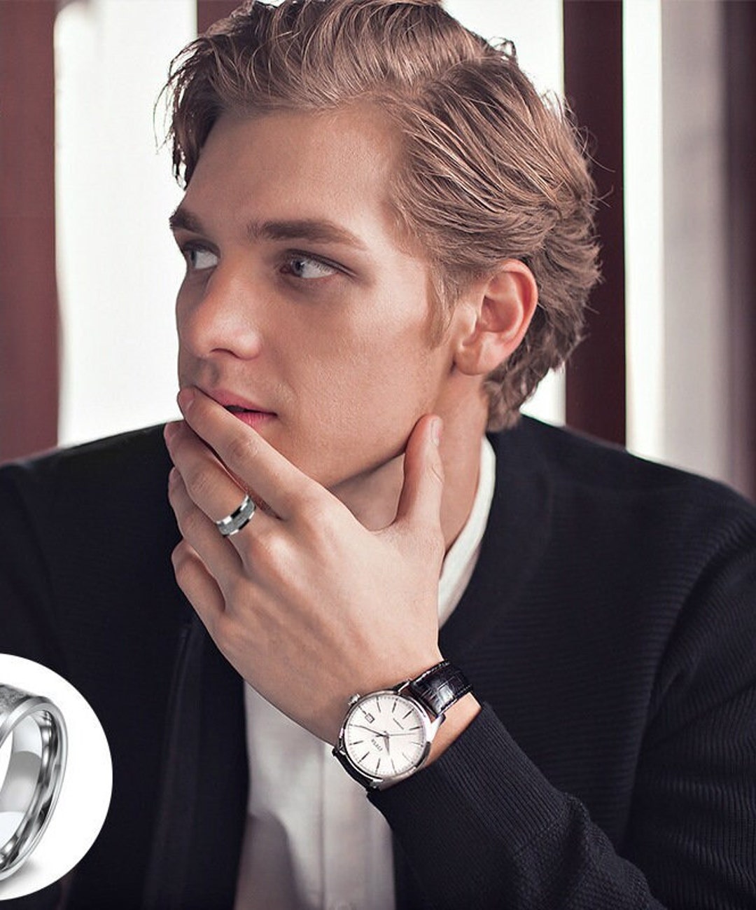 Tide Titanium Steel Ring Men's Rime Pattern - Etsy
