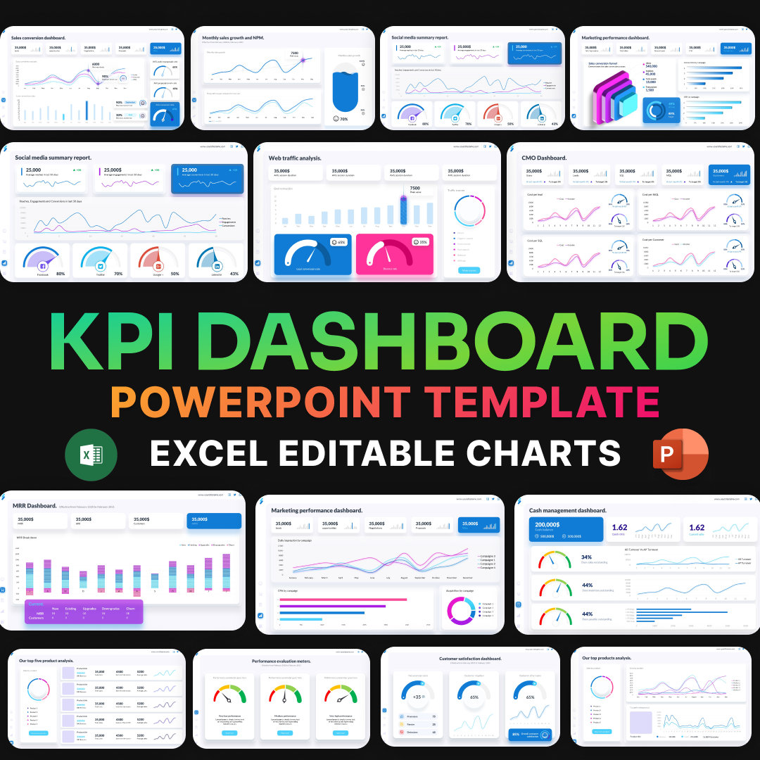 Animated KPI Dashboard Data Charts Powerpoint Template | Excel Editable ...