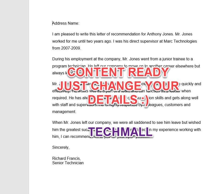 50 Recommendation Letter Template for Employee | MS Word Editable ...