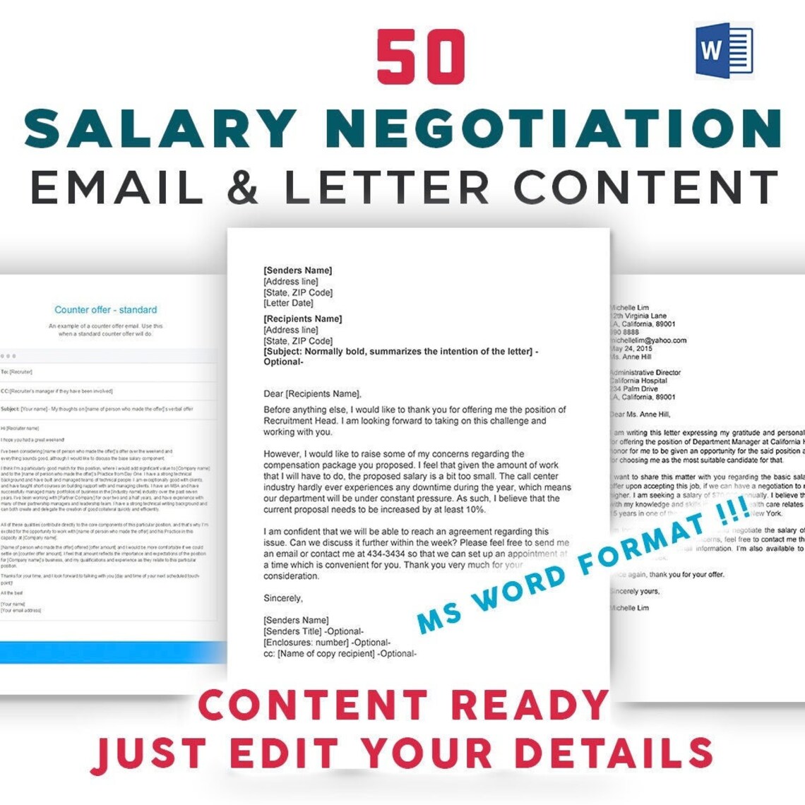 50 Best Salary Negotiation Letters & Emails Content Ready | MS Word ...