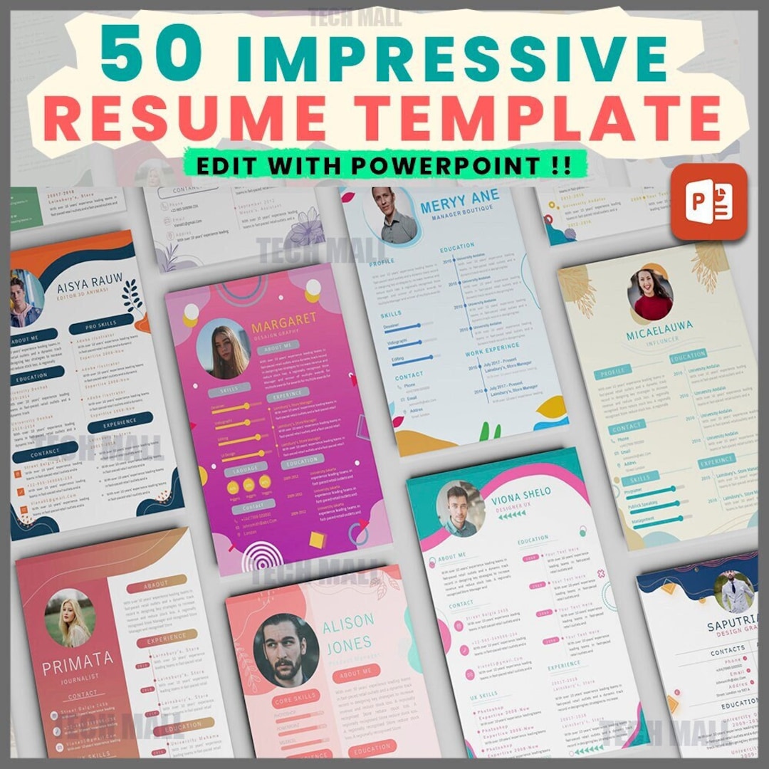 50 Attractive One Page Resume Template Powerpoint | Fully Editable in ...