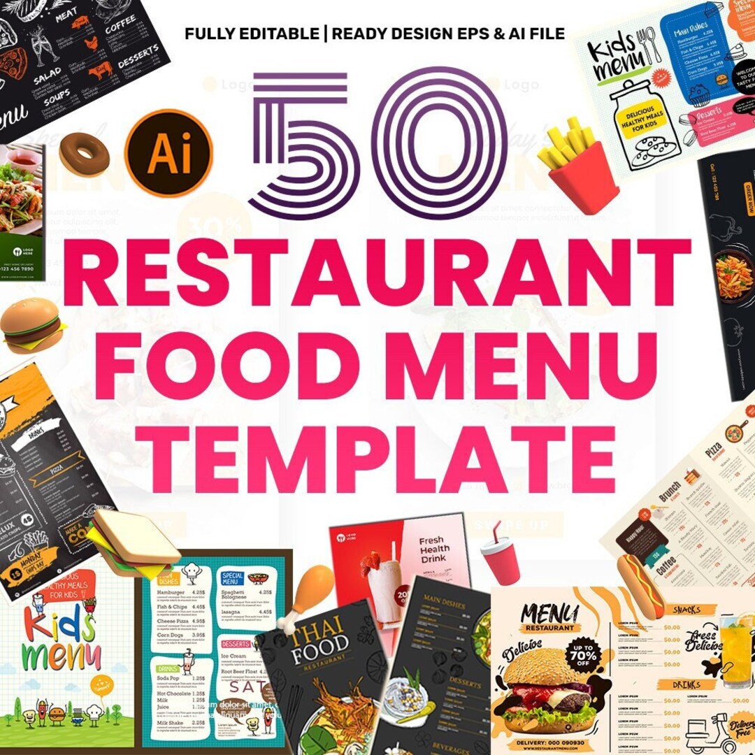 50 Restaurant Food Menu Templates: Editable EPS & AI Designs - Etsy