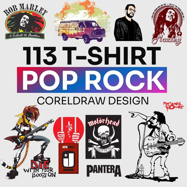 113 Poprock T-shirt Design Bundle - 100% Vector Coreldraw Files (CDR ...
