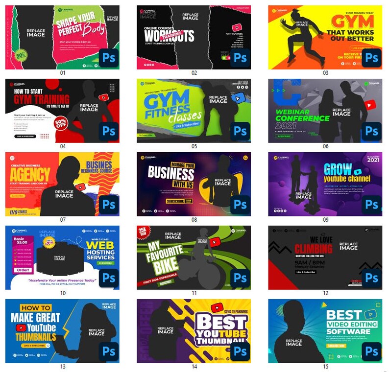 50 Youtube Thumbnail Templates: Eye-catching Designs (PSD Files) - Etsy