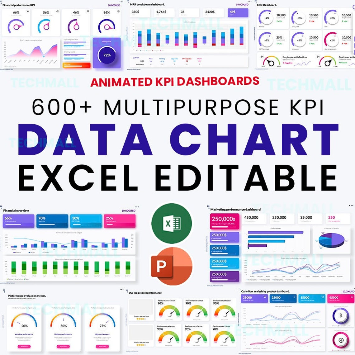 600 Multipurpose KPI Data Charts Presentation Template Excel Editable ...