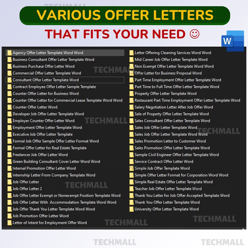50 Offer Letter Microsoft Word Template Package - Ready-made English ...