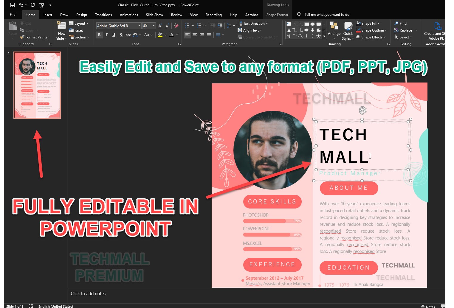 50 Attractive One Page Resume Template Powerpoint Fully Editable in ...