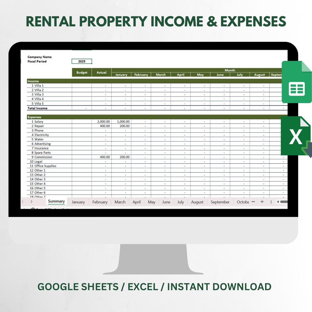 Rental Property Income and Expense Tracker | Excel Spreadsheet ...