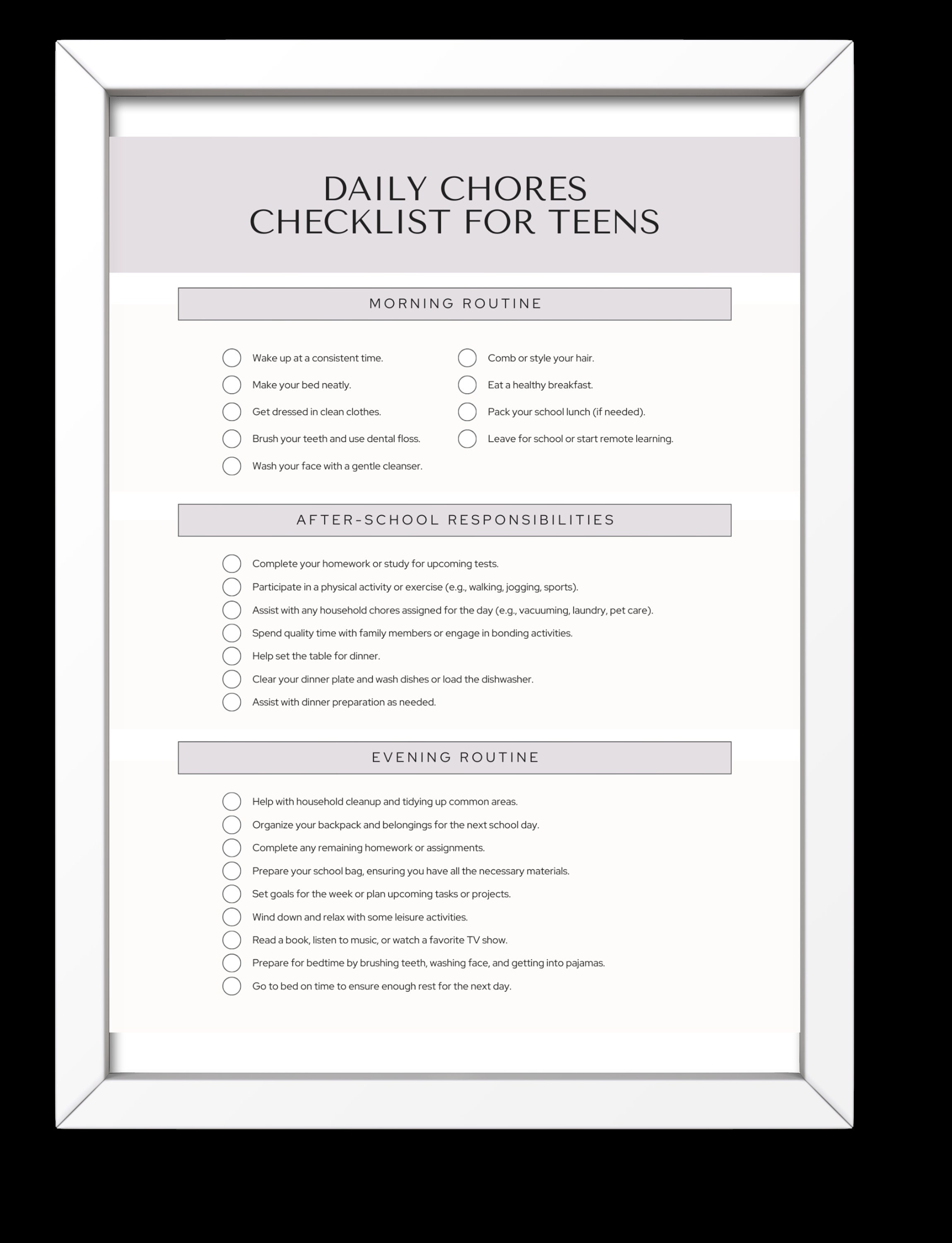 Editable Daily Teen Chore Checklist, Edit in Canva Then Print, Use Over ...