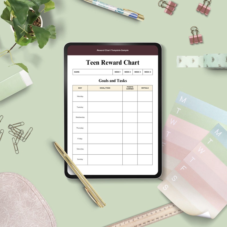 Editable Teen Reward Chart Canva Template, Chore Checklist, How to ...
