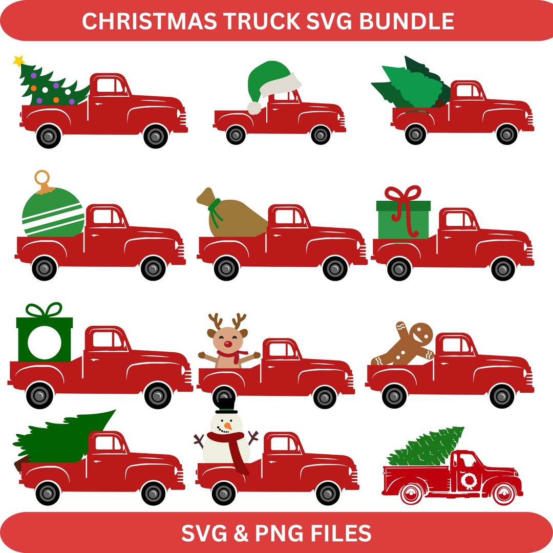 Christmas Truck SVG Bundle, Cricut Files, Xmas PNG, Christmas ...
