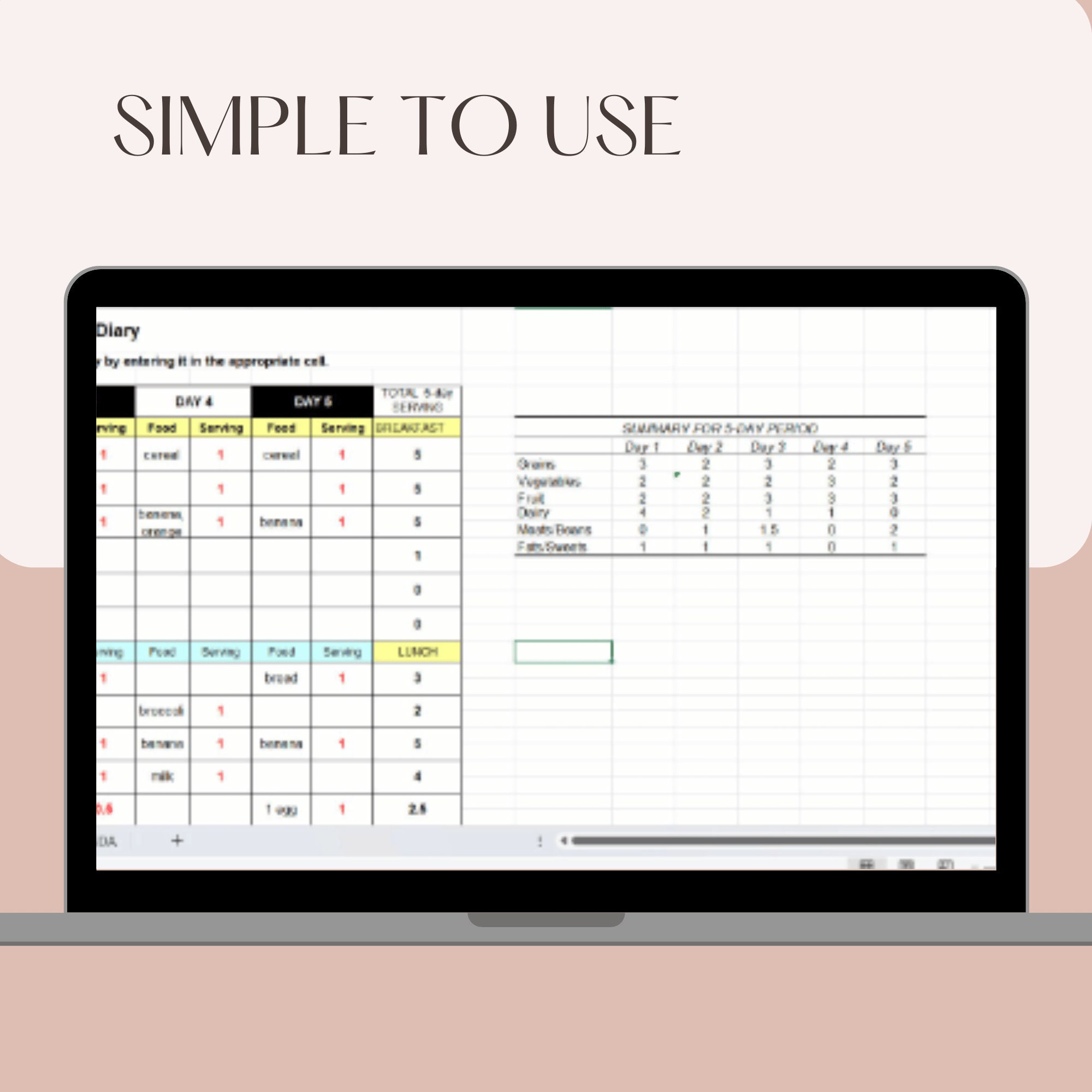 Nutrition Spreadsheet for Google Sheets, Food Group Diary Sheet, Excel ...