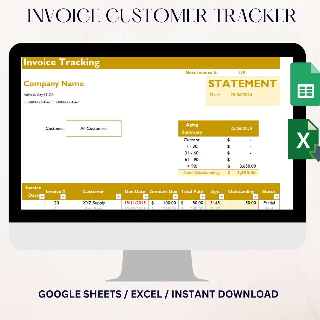 Simple Editable Minimalist Invoice Tracker Template Google Sheets, Excel Invoice Spreadsheet ...