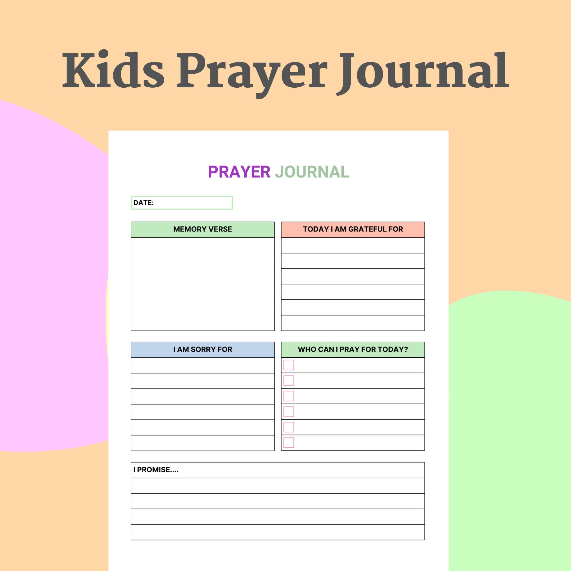 Printable Kids Prayer Journal, Instant Download, Christianity, Catholic ...
