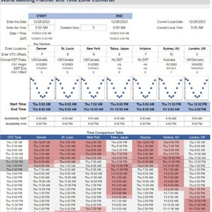 World Meeting Planner & Time Zone Converter Google Spreadsheet Office ...