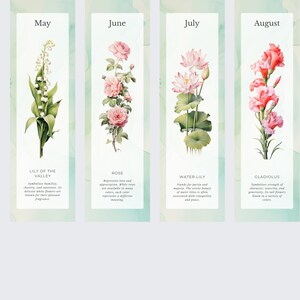 Printable Birth Flower Bookmarks, Edit in Canva, Instant Digital ...
