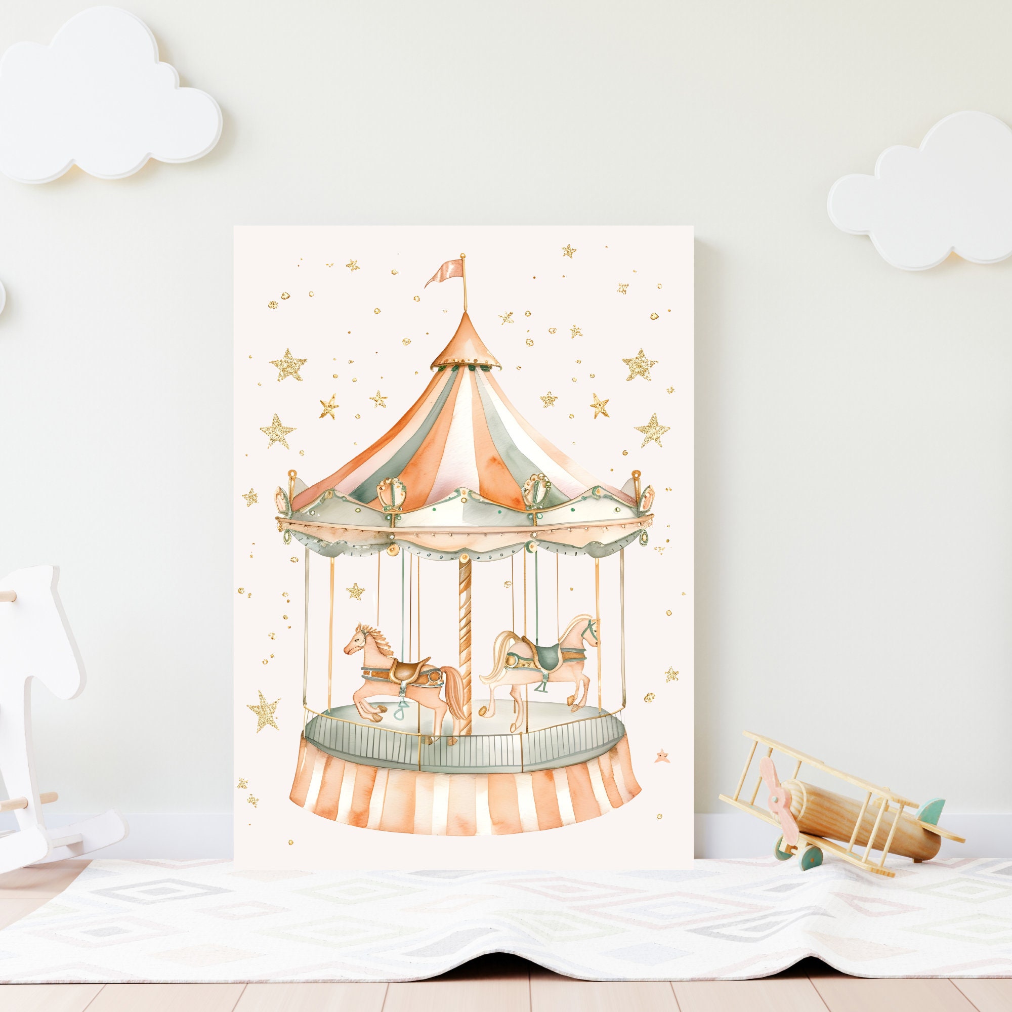 Whimsical Carousel Digital Art Print |nursery Printable | Fun Fair ...