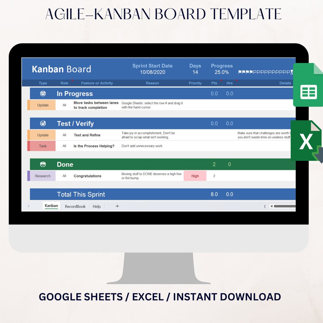 Agile Kanban Board Google Spreadsheet, Excel Kanboard Board, Task Priority Tracker, To-do List ...