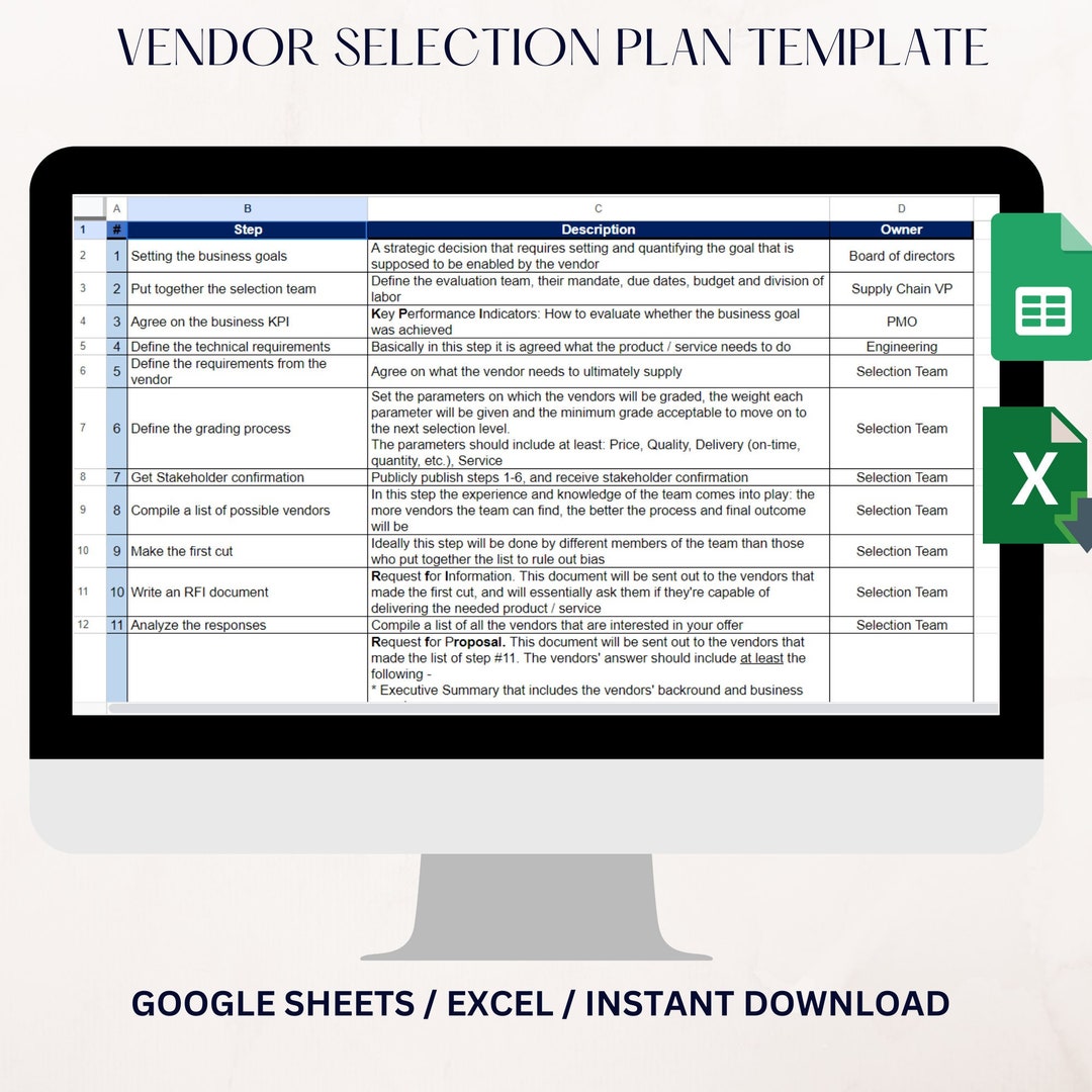 Vendor Selection Plan Excel Template Spreadsheet, Google Sheets ...