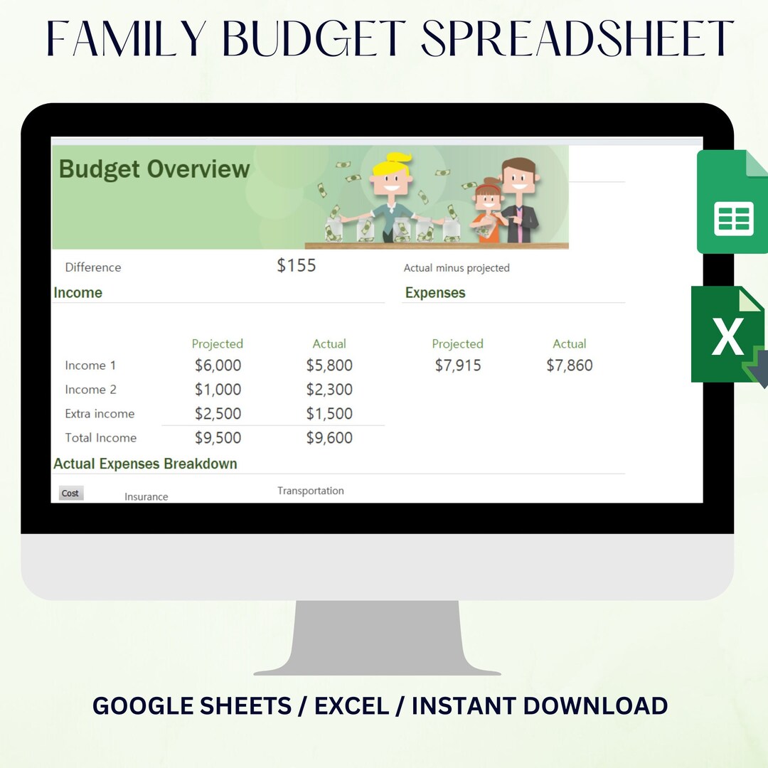 Family Budget Planner Google Excel Spreadsheet, Budget Tracker ...