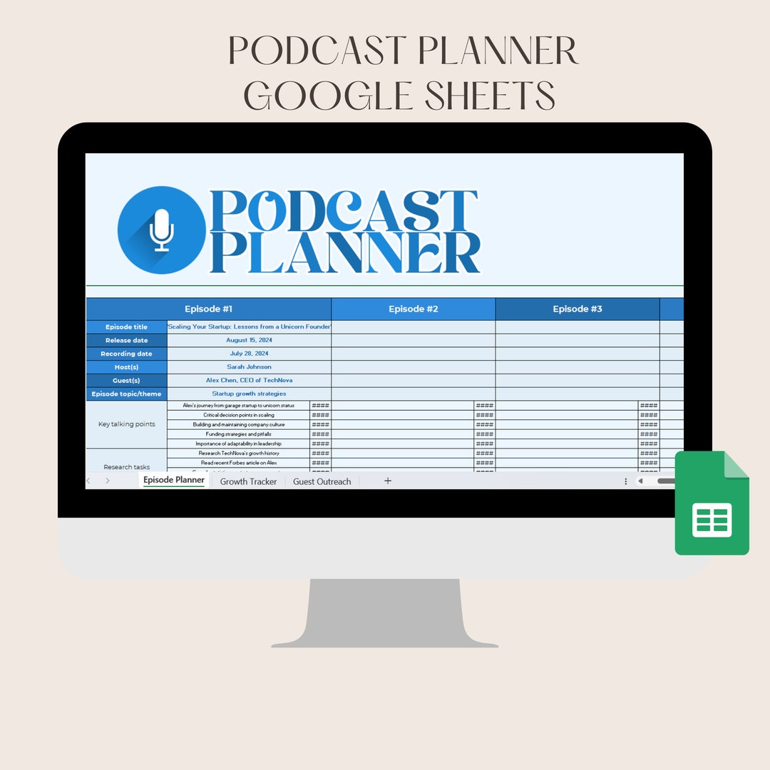 Editable Podcast Planner Google Sheets Spreadsheet, Podcast Excel Check ...