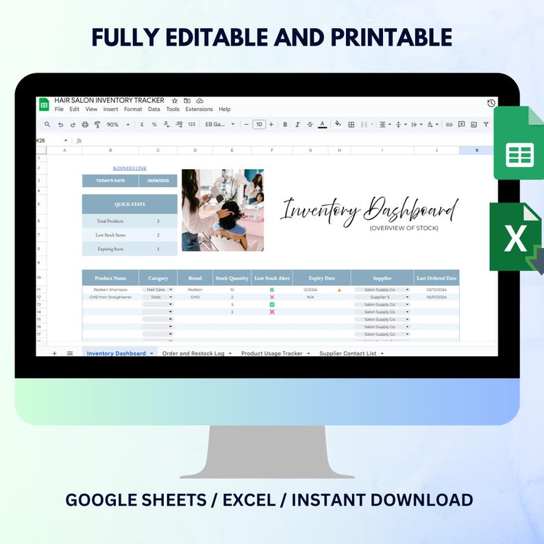 Hair Salon Inventory Spreadsheet, Inventory Template for Hairdressing ...