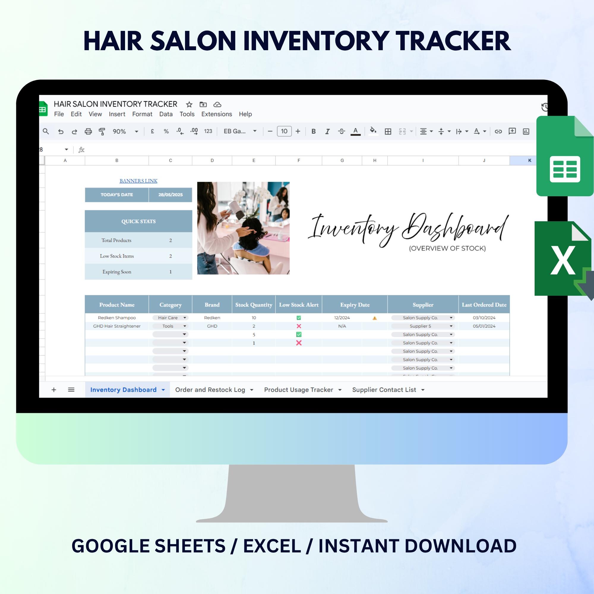 Hair Salon Inventory Spreadsheet, Inventory Template for Hairdressing ...