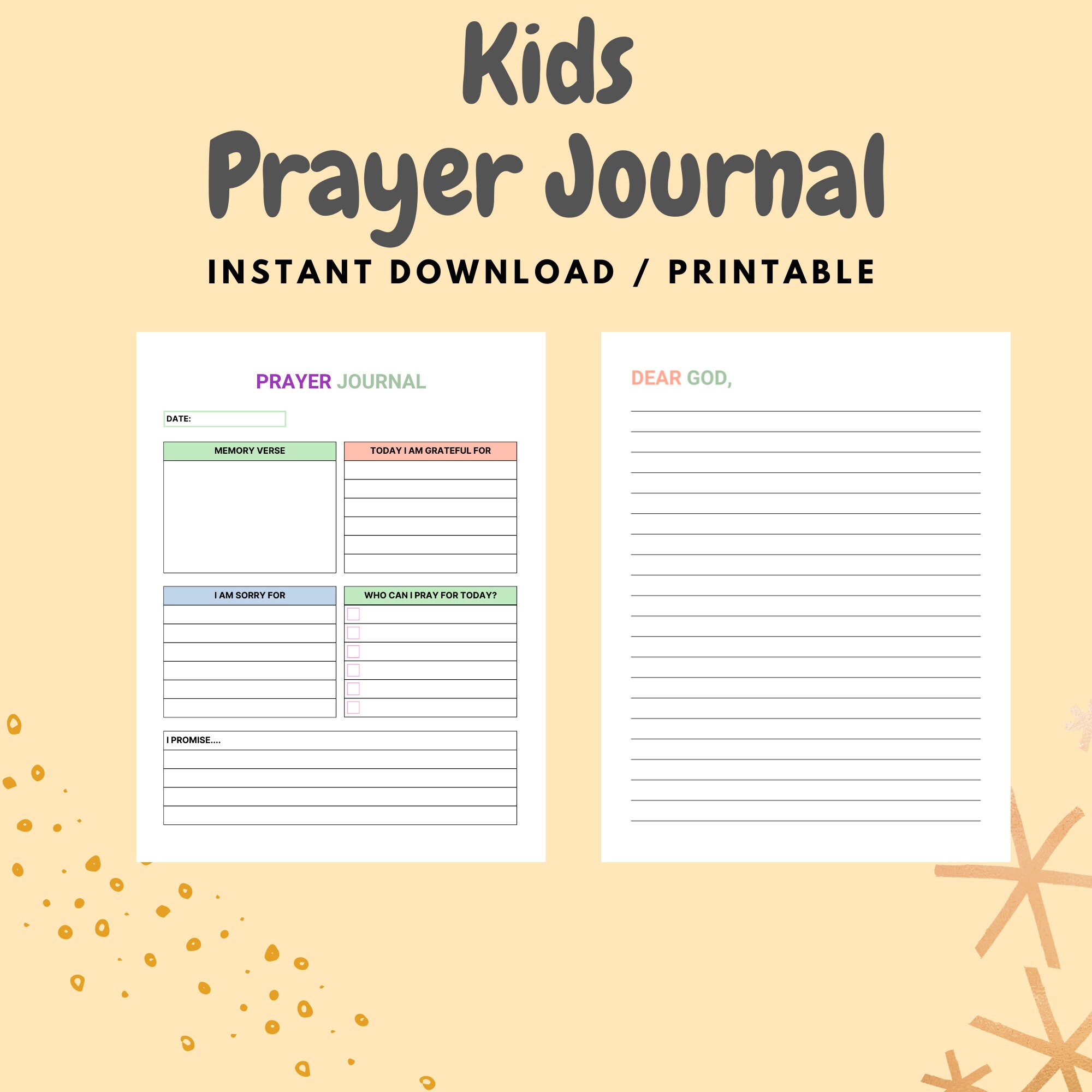 Printable Kids Prayer Journal, Instant Download, Christianity, Catholic ...