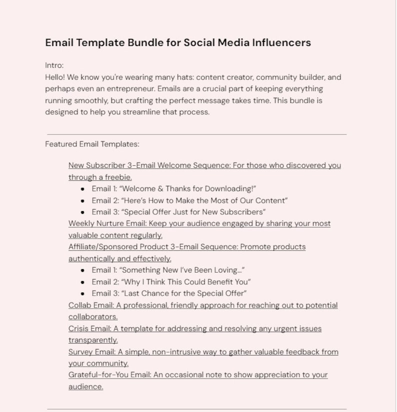 Email Template Bundle for Social Media Influencers Email Instagram ...