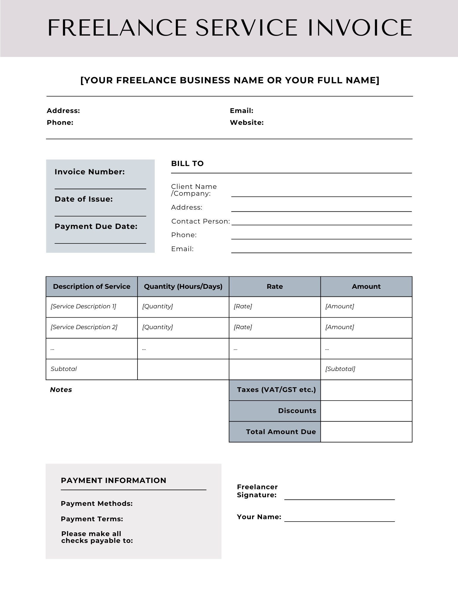 Freelance Invoice Canva Template, Instant Digital Download, Self ...