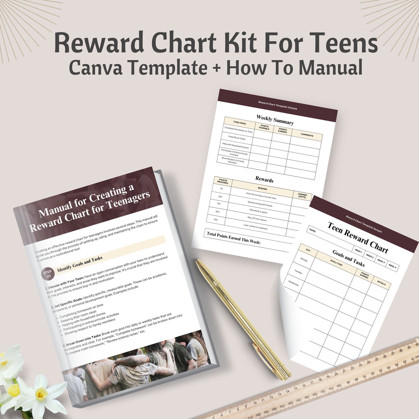 Editable Teen Reward Chart Canva Template, Chore Checklist, How to ...