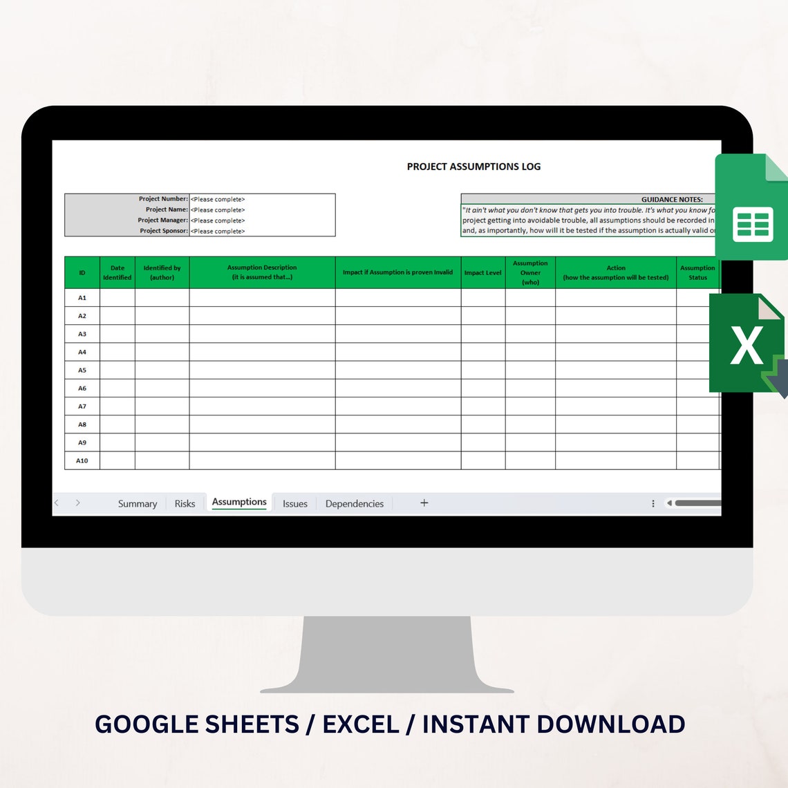 Raid Log Excel Template, Spreadsheet Tasks Management & Accountability ...
