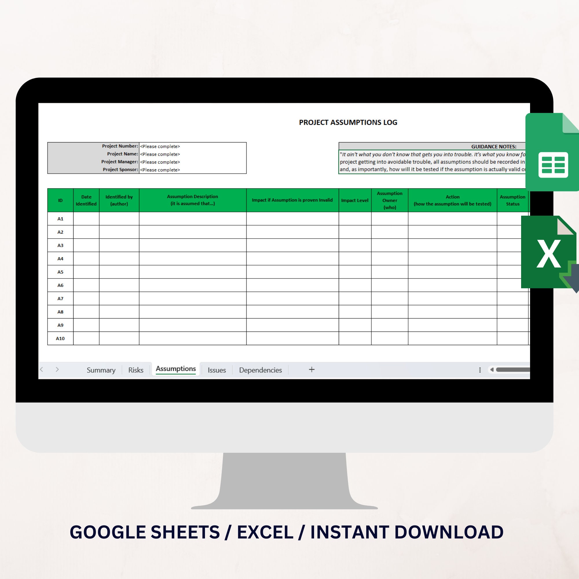 Raid Log Excel Template, Spreadsheet Tasks Management & Accountability ...