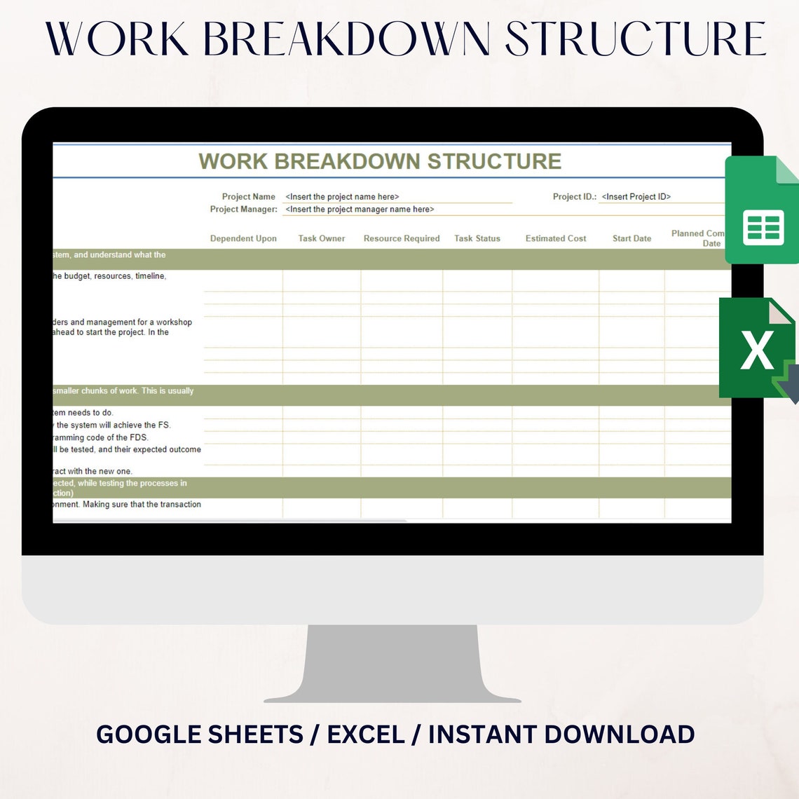 Work Breakdown Structure Spreadsheet Template, Google Sheet, Excel ...