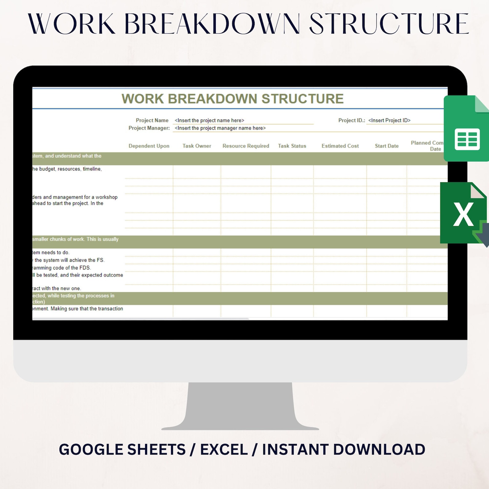 Work Breakdown Structure Spreadsheet Template, Google Sheet, Excel ...