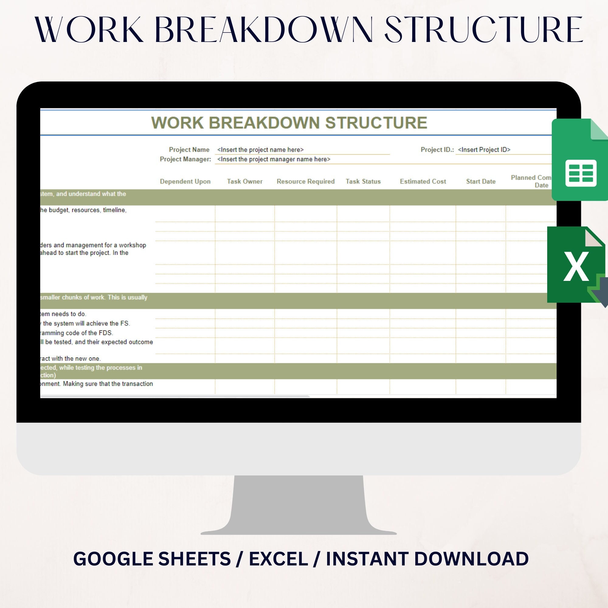 Work Breakdown Structure Spreadsheet Template, Google Sheet, Excel ...