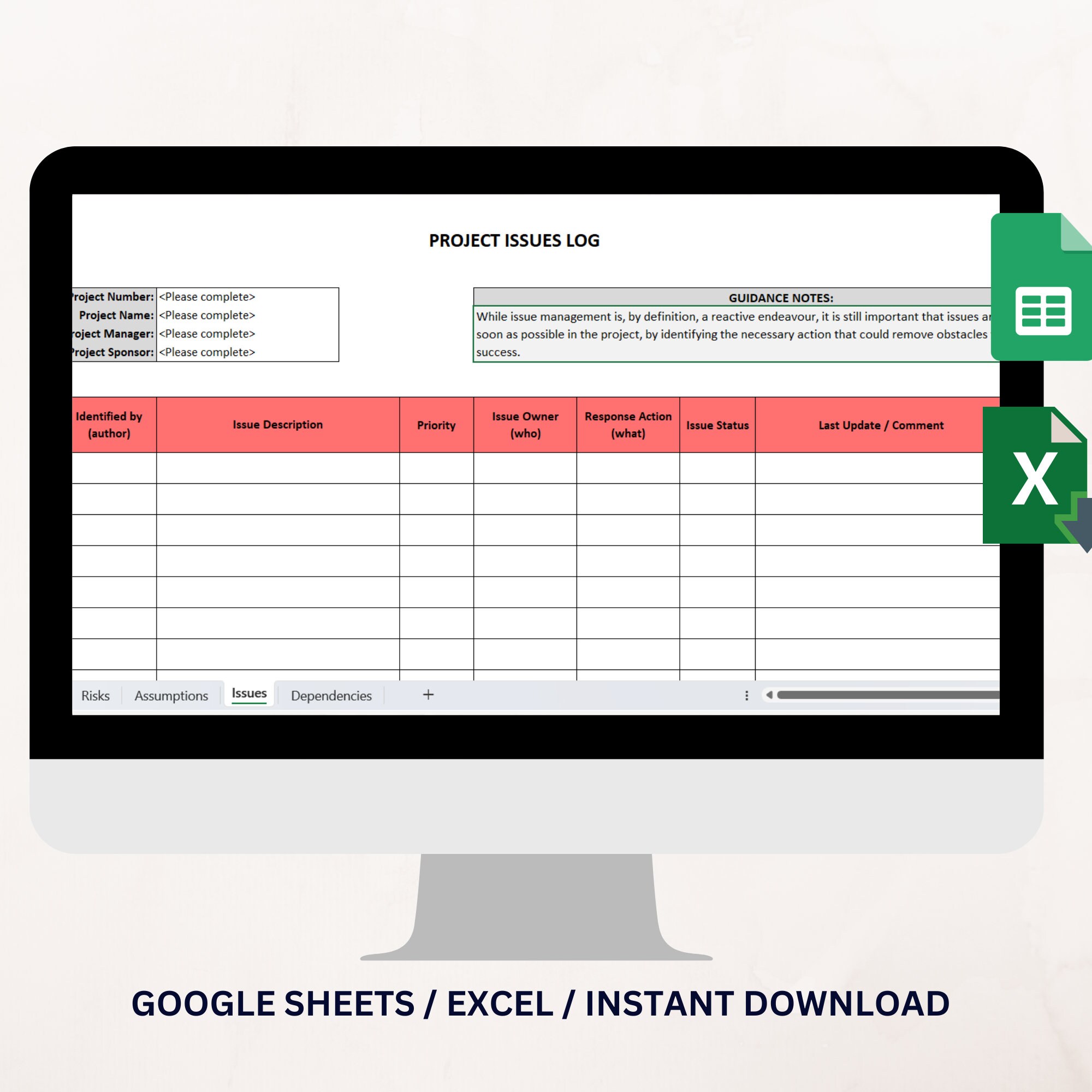 Raid Log Excel Template, Spreadsheet Tasks Management & Accountability ...